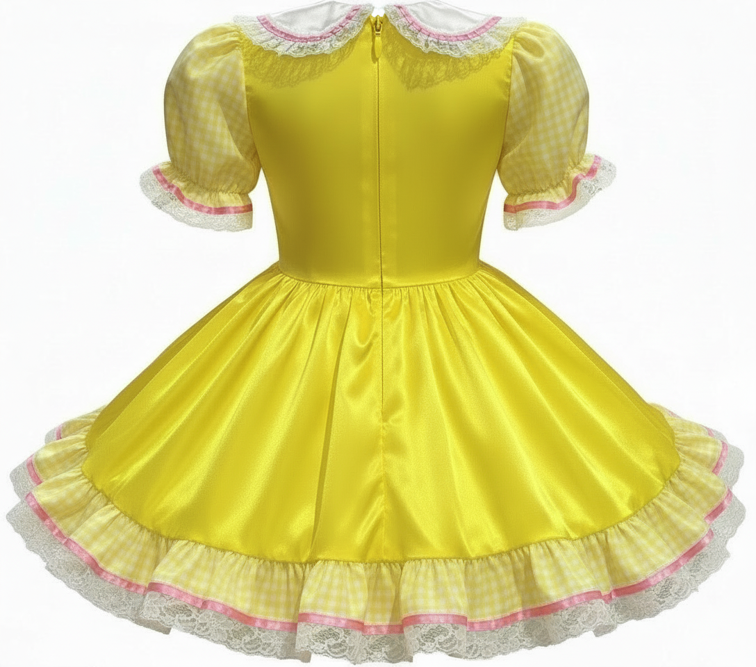 Custom Fit Yellow Satin Gingham Goldilocks Teddy Bears Pink Bows Adult ...