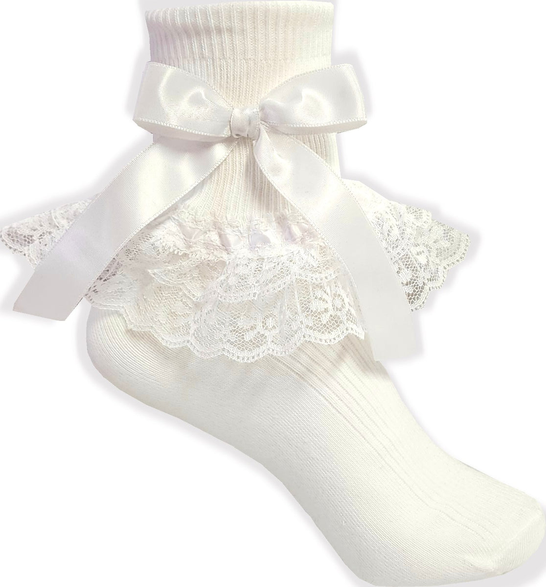 White Lacy Ruffle Socks Ribbon Bows for ABDL Adult Sissy Little Girl L ...